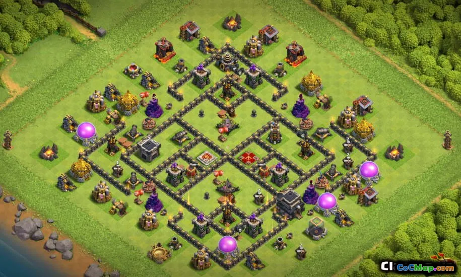 Best CoC Town Hall 9 Base Layouts & Maps for War #6734 | CoCMap.com